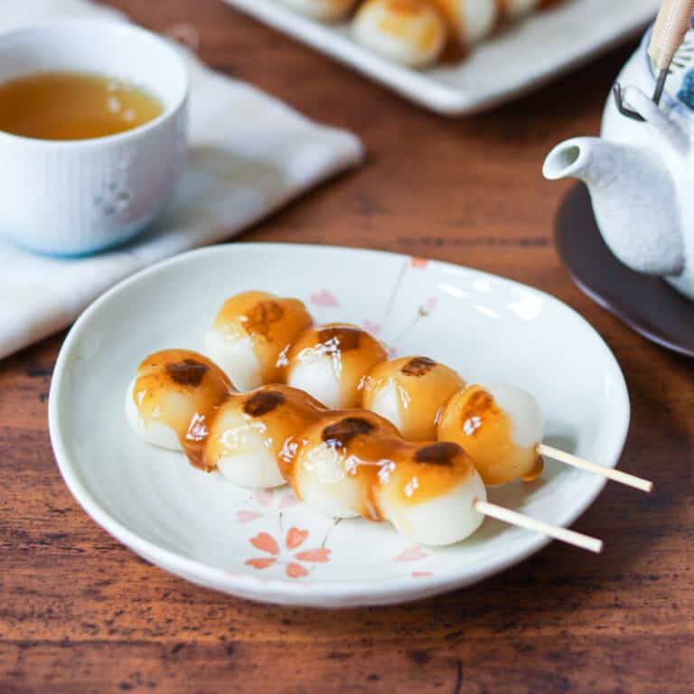 Mitarashi Dango (Japanese Rice Dumplings with Sweet Soy Glaze) - Umami Pot