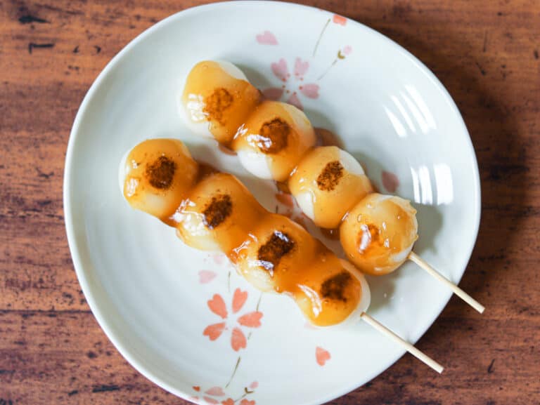 Mitarashi Dango (Japanese Rice Dumplings with Sweet Soy Glaze) - Umami Pot